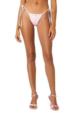 EDIKTED Picnic Gingham Side Tie Bikini Bottom - Pink