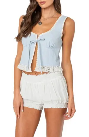 EDIKTED Shiloh Eyelet Trim Flyaway Tank Top