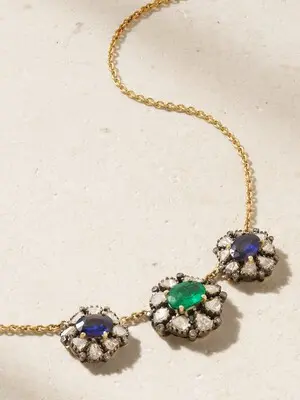 AMRAPALI LONDON 18-karat Sterling Silver, Diamond, Sapphire, And Emerald Necklace - Gold