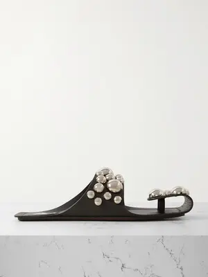 Alaïa Studded Leather Slides - Black