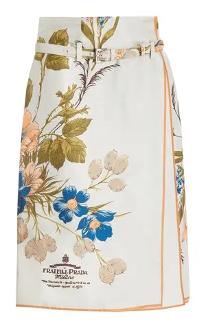 PRADA Floral-Twill Midi Skirt