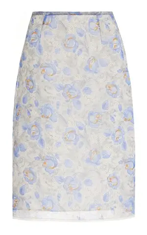 Prada Prada Peony-Print Nylon Skirt Blue