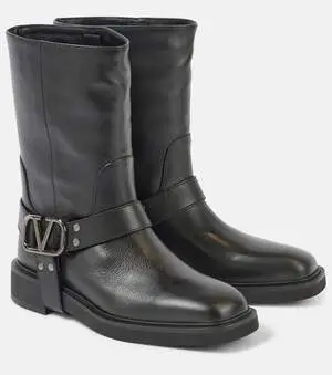 Valentino Garavani Vlogo Signature Leather Biker Boots