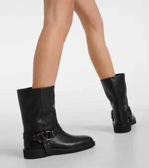 Valentino Garavani Vlogo Signature Leather Biker Boots