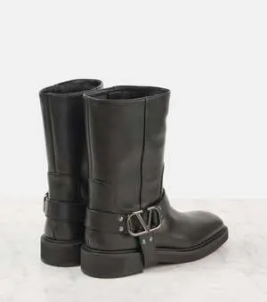 Valentino Garavani Vlogo Signature Leather Biker Boots