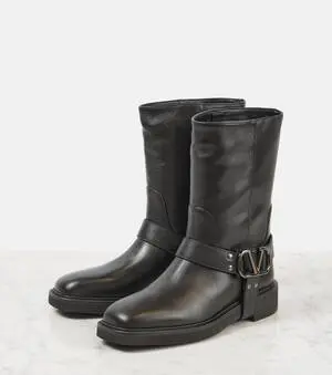 Valentino Garavani Vlogo Signature Leather Biker Boots