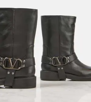 Valentino Garavani Vlogo Signature Leather Biker Boots