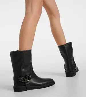 Valentino Garavani Vlogo Signature Leather Biker Boots