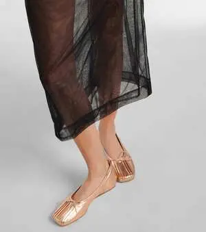 Simone Rocha Classic Pleated Leather Ballet Flats - Beige