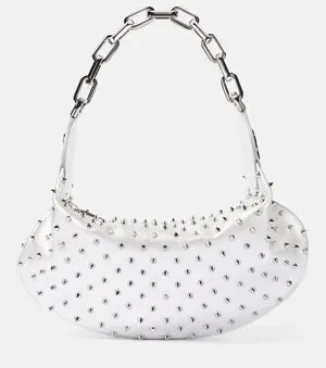 CHRISTIAN LOUBOUTIN Le 54 Spiked Metallic Leather Shoulder Bag - Silver