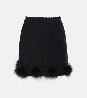 Blumarine Feather-trimmed Knitted Miniskirt - Black