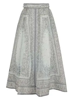 Zimmermann Hypnotic Beaded Merino Wool Midi Skirt - Blue Bandana
