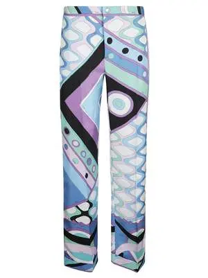 Emilio Pucci Printed Silk Palazzo Trousers - Celeste/bianco
