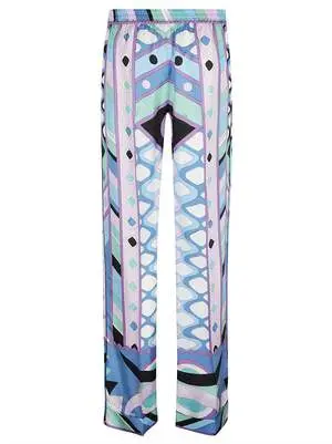 Emilio Pucci Printed Silk Palazzo Trousers - Celeste/bianco