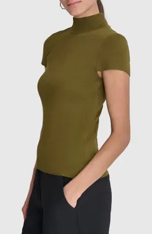 Dkny Short Sleeve Knit Top - Dark Olive
