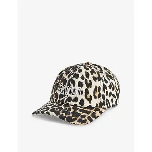 GANNI Logo-embroidered Animal-print Cap - Leopard
