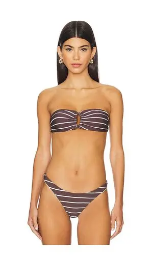 ANEMOS Bandeau Bikini Top - Espresso & Off-white Odd Stripes