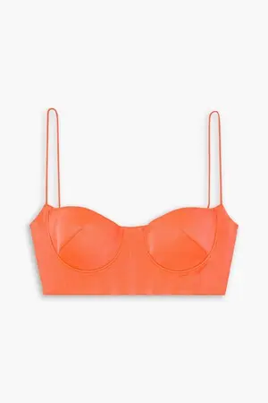 Alex Perry Hart Cropped Neon Satincrepe Top - Bright Orange