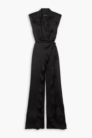 David Koma David Koma Ruffled Satin Wrap Gown - Black