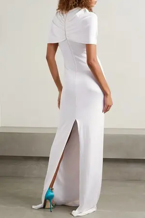 ET OCHS Cape-effect Cutout Ruched Stretch-jersey Gown - White