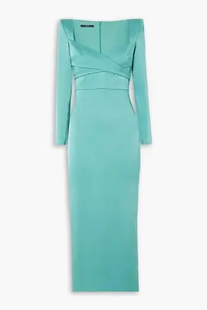 Alex Perry Linden Wrap-effect Satin-crepe Midi Dress - Teal
