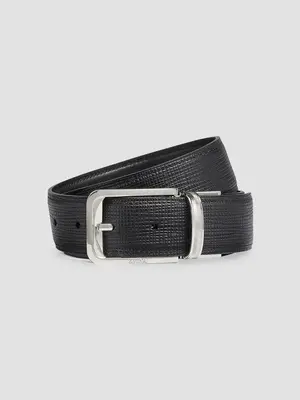 Zegna Paglia Engraved Leather And Reversible Belt - Black