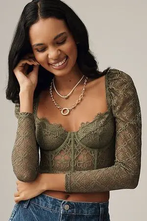 Anthropologie Giselle Lace Long-sleeve Bustier - Olive