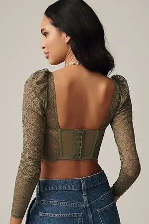 Anthropologie Giselle Lace Long-sleeve Bustier - Olive