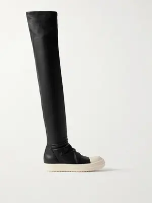 Rick Owens Rubber-trimmed Over-the-knee Leather Boots - Black