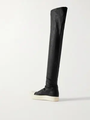 Rick Owens Rubber-trimmed Over-the-knee Leather Boots - Black