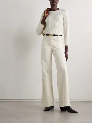 NILI LOTAN Florence Cotton-blend Corduroy Flared Pants - Neutrals