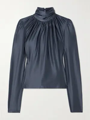 Rabanne Gathered Stretch-satin Top - Blue