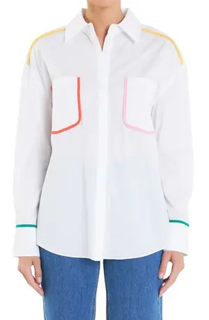 English Factory Flat Binding Button-up Shirt - White Multi