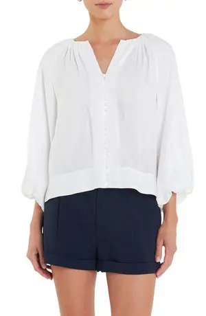 English Factory Gathered Front Button Top