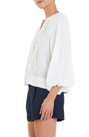 English Factory Gathered Front Button Top
