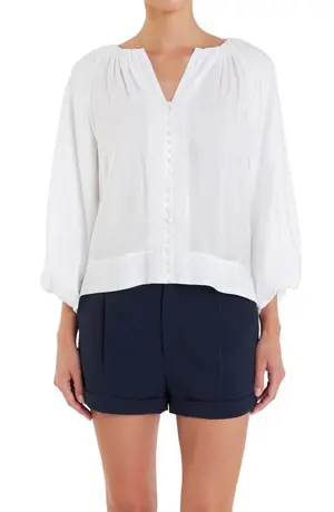 English Factory Gathered Front Button Top