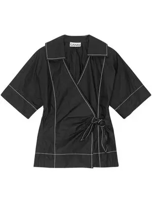 GANNI Contrast Piping Wrap Blouse