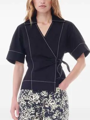 GANNI Contrast Piping Wrap Blouse