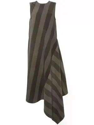 UMA WANG Sleeveless Striped Asymmetrical Hem Dress - Brown