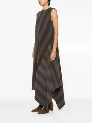 UMA WANG Sleeveless Striped Asymmetrical Hem Dress - Brown