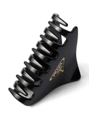 Prada Logo Appliqué Hair Clip - Black