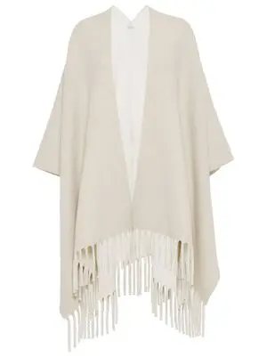 Brunello Cucinelli Fringed-Edge Double Knit Poncho Neutrals