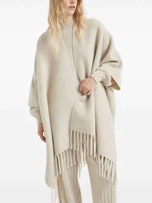 Brunello Cucinelli Fringed-edge Double Knit Poncho - Neutrals