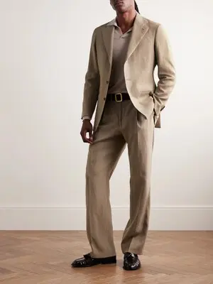 SAMAN AMEL Slim-fit Linen Suit Jacket - Neutrals
