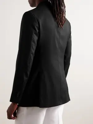 SAMAN AMEL Double-breasted Wool-hopsack Blazer