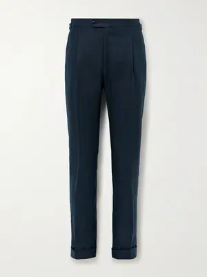 SAMAN AMEL Slim-fit Pleated Linen Trousers