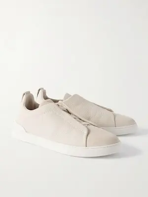 Zegna Triple Stitch Leather And Suede Sneakers - Neutrals