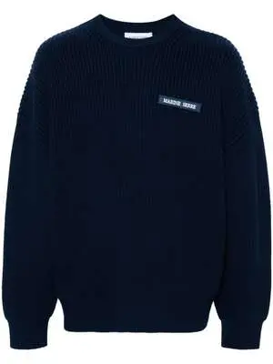 MARINE SERRE Navy Merino Wool Logo Patch Sweater - Blue