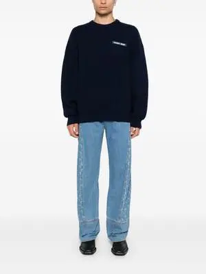 MARINE SERRE Navy Merino Wool Logo Patch Sweater - Blue