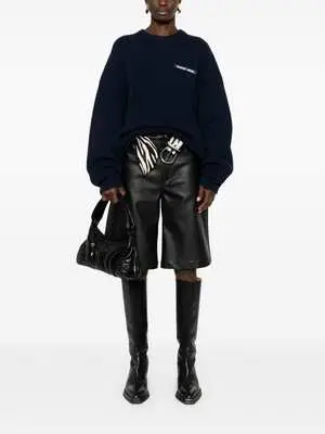 MARINE SERRE Navy Merino Wool Logo Patch Sweater - Blue
